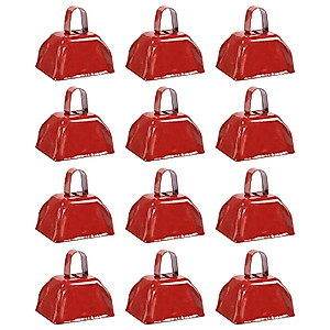 Set of 12 3-inch Cowbells with Handle, Hand Percussion Cow Bells Noise Makers for Sporting Events, Football Games (Red)