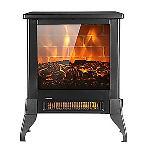1400W Electric Fireplace Heater, Freestanding Electric Fireplace with Realistic Flame Effect, Portable Fireplace with Adjustable Temperature and Overheat Protection, Metal Stove Fireplace Heater