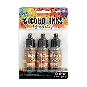 Ranger Earthtones Alcohol Ink 5 Ounces 3 Pkg Cabin Cupboard Caramel Ginger Latte Colors