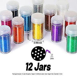 12 Pieces Fine Glitter, FANDAMEI 12 Colors 10g Glitter Shake Jar Set, Extra Fine Glitter Powder for Arts, Crafts, Painting, Decoration, Body Face Makeup, Nail Art, Pigment