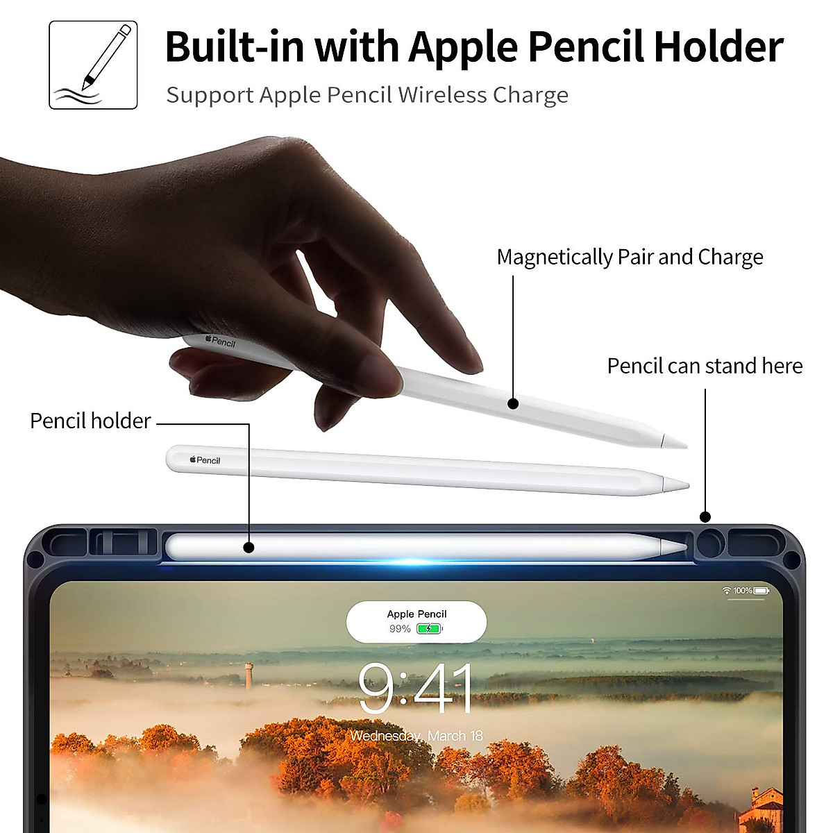 H HOLIMET Case for iPad Pro 11 inch 2022 4th/3rd/2nd/1st Generation 2021/2020/2018 with Pencil Holder PU Leather Protective with Pocket Soft TPU Back Shockproof