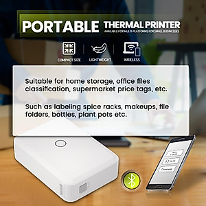 SUNTHIN Portable Bluetooth Label Maker - Inkless, Smart, and Rechargeable - Create Stickers with Multiple Templates, Fonts, and Icons - Ideal for Office and Home Use! (Portable, White)