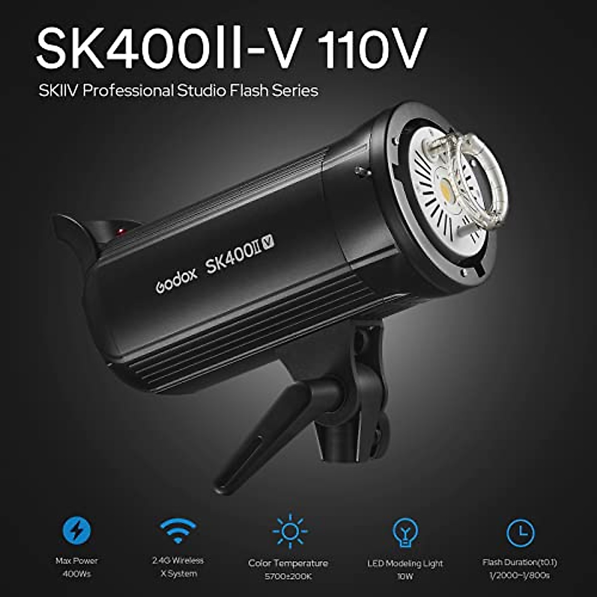 Godox SK400II-V （2023 New Upgrade） 400Ws Bowens Mount Photo Studio 5600±200K Strobe Light Built-in 2.4G Wireless X System with LED Modeling Lamp Bowens Mount Photography Flashes