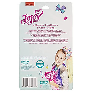Taste Beauty Zippered JoJo Siwa Bag with Fruit-Flavored Lip Gloss Set, Pack of 3 Lip Gloss Tubes