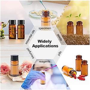 BOSMIOW 30 Pack 10ml(1/3 Oz) Amber Glass Sample Vials Empty Glass Bottles Liquid Sampling Lab Test Vials Travel Containers with Black Screwcap