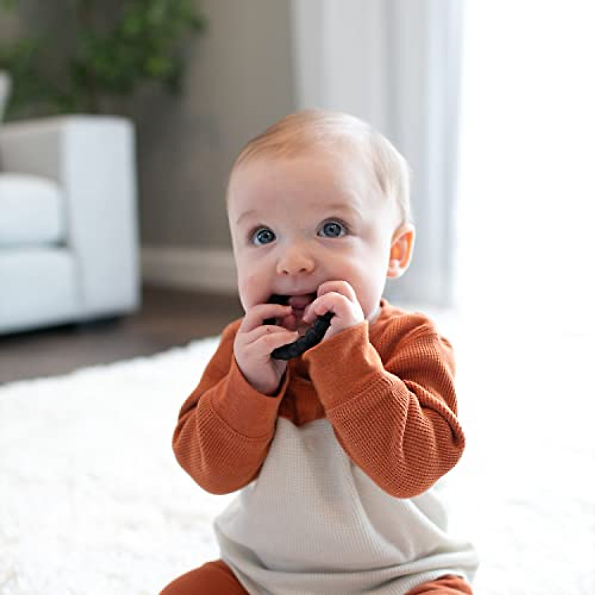 Dr. Brown’s Flexees Beaded Teether Rings, 100% Silicone, Soft & Easy to Hold, Encourages Self-Soothe, 3 Pack, Blue, Light Blue, Black, BPA Free, 3m+