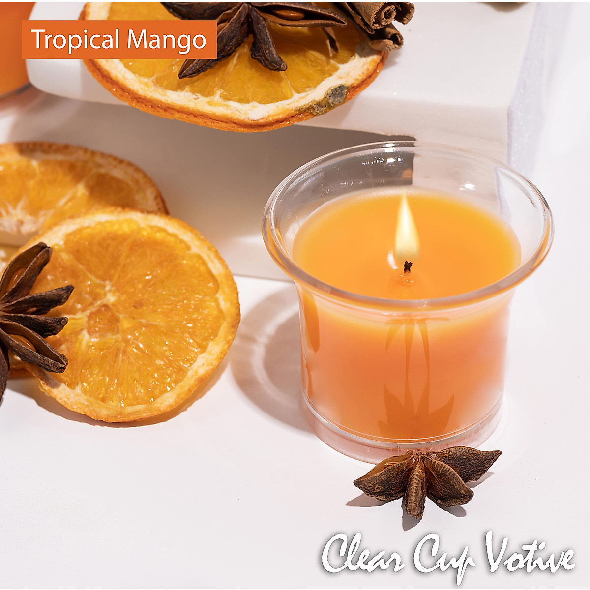 HYOOLA Clear Cup Scented Votive Candles - Winter Orange - 12 Hour Burn Time - 4 Pack - European Made