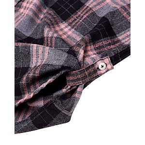 Alimens & Gentle Womens Plaid Flannel Shirts Long Sleeve Roll Up Casual Button Down Shirt Pink Grey
