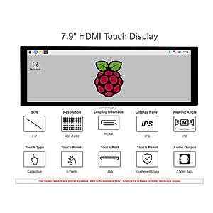 7.9 inch Raspberry Pi IPS Capacitive HDMI LCD 400×1280 Touch Screen Display Monitor Toughened Glass Panel Supports Raspberry Pi 4 3 2 Model B B+ A+ Jetson Nano Windows 10/8.1/8 / 7 @XYGStudy