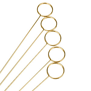 SENJEOK 80 PCS 13.6 Inch Gold Floral Place Card Holder, Round Metal Wire Floral Picks, Photo Clip Holder Stick for Office, Wedding, Birthday