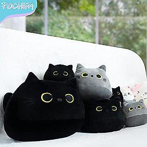 Pochita 3D Black Cat Plush Stuffed Animal Toy Pillow, Fat Plushie, Kawaii Pillows Cat Shape Design Lumbar Back Cushion Decoration