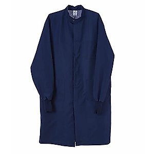 Medline 6623BNWM Protective Fluid-Resistant Barrier Coat, 100% Polyester, Unisex, Snap Closure, Navy, Medium