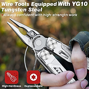 BIBURY Multitool Pliers BI2038B, 22-in-1 Stainless Steel Multi Tool with Flint, Window Breaker, Scissors, Back Clip, Folding Pocket Multifunctional Self-locking EDC Tool for Survival Camping Hiking