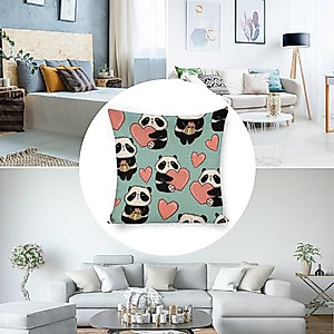 Cute Panda Heart Throw Pillow Covers 18×18 Pillowcases Set of 2 Happy Valentine's Day Linen Decorative Square Pillow Case Cushion Covers Standard Size for Sofa Couch Outdoor Bed Pillow Protectors