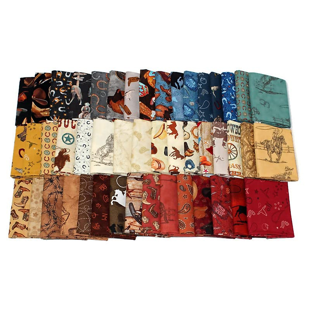 10 Fat Quarters - Assorted Western Cowboys Old West Out West Horses Rodeo Horse Lasso Boots Horseshoes Classic Quality Quilters Cotton Fabric Bundle M221.11