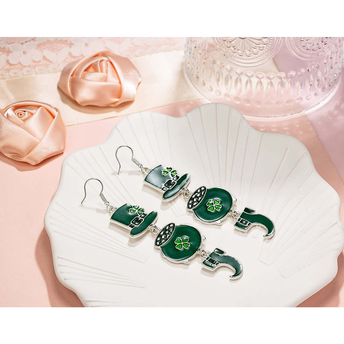 St. Patrick's Day Earrings for Women Shamrock Dangle Earrings Multi Green Silver Plated 4-Leaf Clover Gifts Holiday Party Decorations Accessories