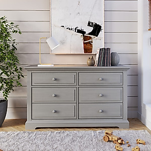Child Craft Jordyn Select 6 Drawer Double Dresser, Classic Style with Wood Knobs (Lunar Gray)