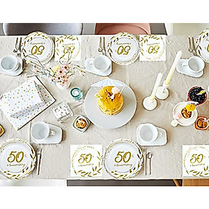 NAIWOXI 50th Anniversary Decorations Tableware - Golden 50th Anniversary Wedding Party Supplies Include Plates, Cups, Napkins, Fifty Years of Love 50th Wedding Anniversary Decorations | Serves 24
