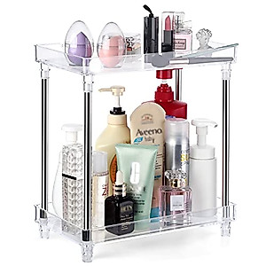 KPX Bathroom Makeup Organizer, Acrylic Cosmetics Storage Holder Rack Kitchen Utility Vanity Countertop Shelves for Room Organizers, Make Up, Home School, Dorm Room Office Essentials-Large(2-Tier)