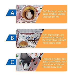 Guinea Pig Rat Corner Tunnel & Tubes Bunkbed Hammock, Guinea Pig Hideout for Small Pet Hedgehog Piggy Hamster Hide(1. Hammock&Tunnel-Dinosaur)