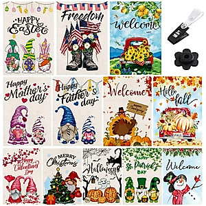 Seasonal Garden Flags Set of 12 Spring Summer Garden Flags 12x18 Double Sided 4th of July Garden Flag Patriotic Small Yard Flag Burlap Holiday Garden Flag Farmhouse Welcome Garden Flags for Outside