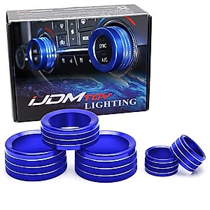 iJDMTOY 5pc-Set Blue Aluminum Air Conditioner Stereo Volume/Tune 2WD/4WD Switch Turner Ring Covers Compatible with 2017-2021 Toyota Tundra w/ 2-AC Center Console