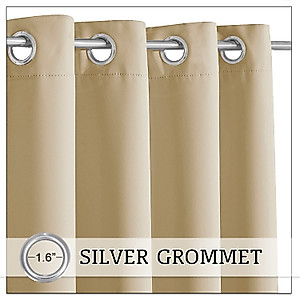 RYB HOME Blackout Curtains Windproof - Weighted Bags Attached, 84 inches Long, Waterproof Thermal Indoor Outdoor for Pool Shower Bedroom Patio, 2 Pcs, W 52 x L 84, Beige