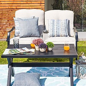PatioFestival Patio Loveseats Outdoor Bench Sofa Conversation Set Metal Frame Bistro Furniture with Thick Cushion and Coffee Table for Lawn Front Porch Poolside Yard Garden