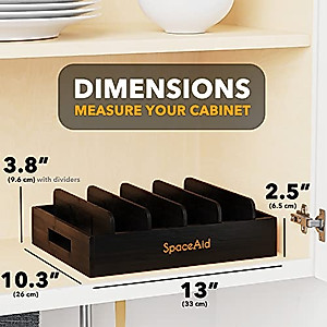 SpaceAid Bamboo Lid Organizer, Kitchen Pantry Lid Holder with 5 Adjustable Dividers for Cabinets, Food Storage Container Organizer for Plastic Lids, Includes Blank Writable Labels (Black)