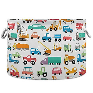 Construction Transports Theme Large Storage Basket for Toys Storage Bin Box Laundry Basket for Home Decor, Pet Toy, Blankets