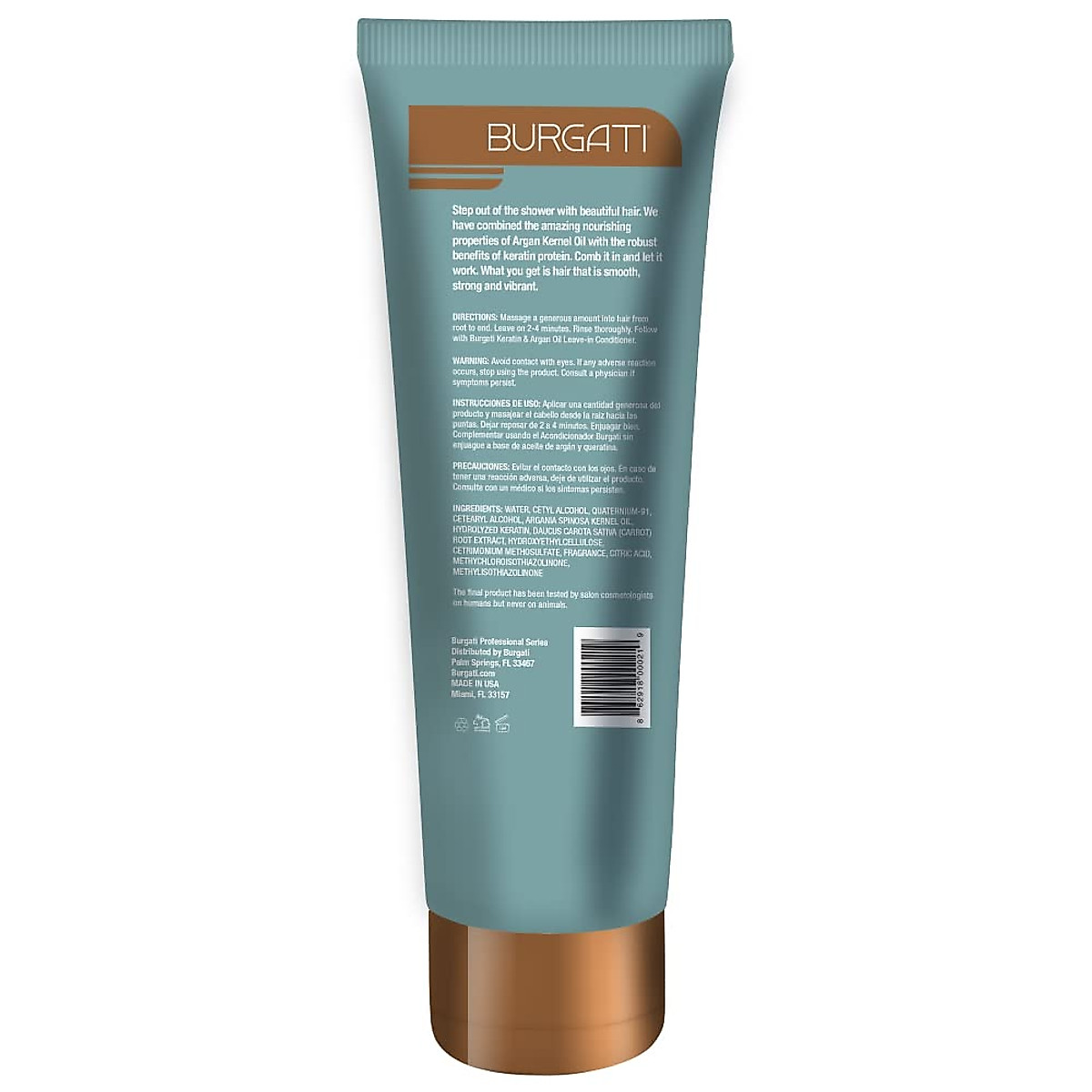 Burgati Moroccan ​Argan Oil Conditioner with Keratin Sulfate Free for Dry, Frizzy, Curly or Damaged Hair Professional Strength-Made in USA - 8 Fl Oz