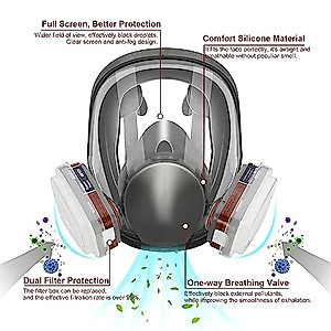Full Face Respirator Mask, Reusable Full Face Cover, Wide Field of View & Eye Protection Gas Cover, Anti-fog Organic Vapor Mark for Painting, Welding, Polishing, Woodworking, Sanding, Car Spraying