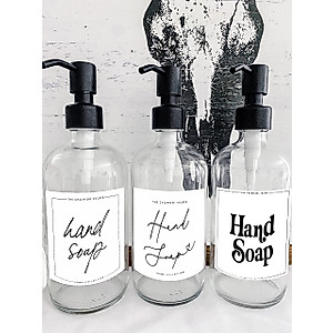 Chaumiere Vintage Farmhouse Hand Soap Labels for Bottles, Waterproof Stickers, 6X Hand soap Labels for Amber Glass & Plastic Bottles - Hand soap Pack (3 Designs) 6 Pieces 3x3inch