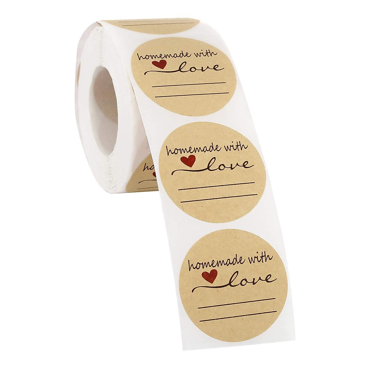 Lpraer 500Pcs 2" Homemade with Love Stickers with Lines for Writing, Adhesive Canning Labels for Jars, Baked Packaging, Cookie Bags, Fudge Containers