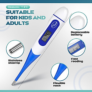 TrelaCo 20 Pcs Thermometer for Adults Digital Oral Thermometer for Fever Thermometer Basal Body Thermometer Fast Reading Flexible Tip for Underarm Rectal Mouth Temperature Measurement