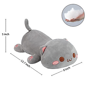 AFAN Cat Stuffed Animals Plush 13.7" Soft Cute Cat Plush Pillow Toys Kawaii Kitten Plushies Doll Gifts for Kids Girls Boys (Round Eyes, Grey)
