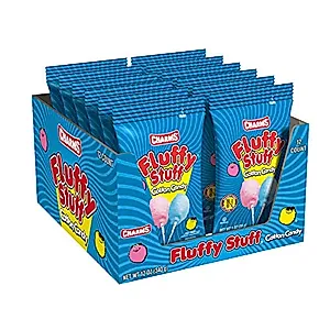 Fluffy Stuff Cotton Candy – Pink and Blue Fresh Spun Floss Sugar Retro Candy – Carnival Cotton Candy in Stay Fresh Packs for Gifts, Party Favors – Pack of 12 - 1 oz Bags