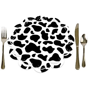 Big Dot of Happiness Cow Print - Farm Animal Party Round Table Decorations - Paper Chargers - Place Setting For 12