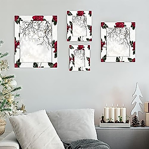 POFATO Red Rose Art Pattern 5x7 Picture Frame Wood Photo Frame for Tabletop Display Wall Mount Picture Frame Display 5 x 7 Inch Photo Wall Decor Home Gift Frames