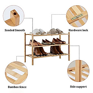 Qmkmyy Simple Narrow Wood Shoe Rack 2 Tiers for Closet Entryway Small Bamboo Free Standing Shoe Shelf Stackable Storage Organizer for Front Door