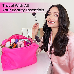 Large Makeup Bag, Nylon Makeup Pouch, Make Up Bag, Cosmetic Bag, Makeup Case, Travel Makeup Bag, Cosmetic Travel Bag, Makeup Bag Travel Cosmetic Bag, Makeup Organizer Bag, Pink Makeup Bag Large Pouch