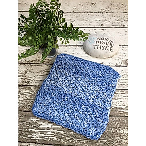 Handmade Cotton Kitchen Dish Cloths Blues Blue Set of 3 Eco Friendly Wash Cloths Reusable Dishcloths