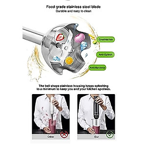 4 in1 Immersion Blender Handheld 304 Stainless Steel Blades, 5 Speed & 3-Angle Adjustable Chopper Beaker Whisk and Beater for Milkshakes Smoothies Soup Baby Food