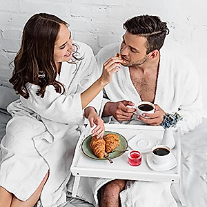 Bed Tray Table Folding Legs with Handles Breakfast Food Tray for Sofa,Bed,Eating,Drawing,Platters Serving Lap Desk Snack Tray (White Medium)