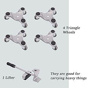 3 Wheel Dolly 4 Pack, 3 Wheel Furniture Dolly Set 4, Furniture Moving Dolly 3 Wheels, 6-Inch Steel Tri-Dolly, 200 Lbs Capacity, Great for Moving Heavy Furniture and Appliances