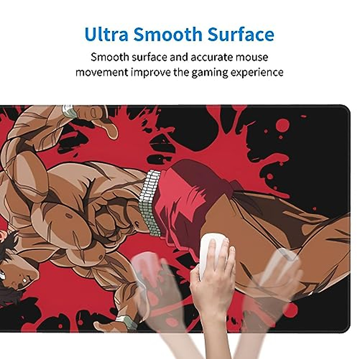 Baki Anime The Grappler Mouse Pad 16x29.5in Computer Keyboard Mousepad Waterproof Desk Pad Non-Slip Office Gaming Keyboards Mouse Mat Big Game Pc Laptop