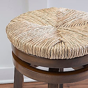 Powell Maya Walnut Backless Counter Stool with Woven Seagrass Swivel Seat
