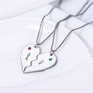 Valyria Personalized Engraved Stainless Steel Matching Heart Puzzle Pendant His and Hers Necklace Custom Couple Name Necklaces(2 Half Heart-Silver) VA002