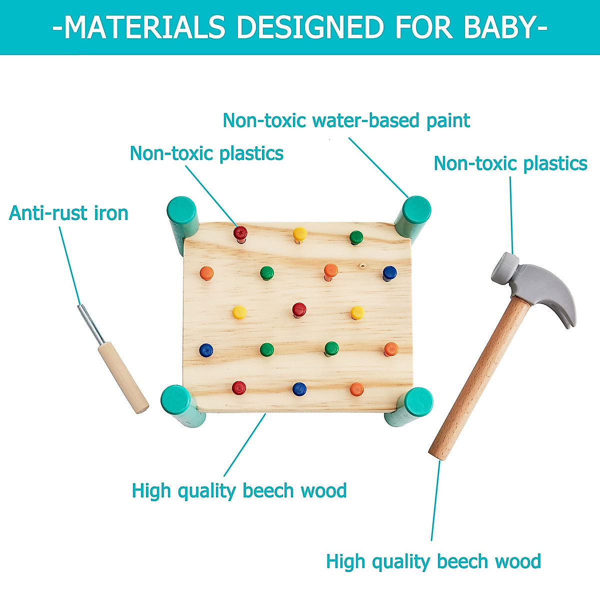 Lanttoe Wooden Hammering Pounding Toy - Preschool Educational Toy for Toddlers- Montessori Toys for Toddlers Learning Fine Motor Skills Age 3-6 Years Old