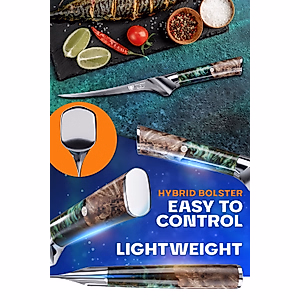 Dalstrong Fillet Knife - 7 inch Flexible Blade - Valhalla Series - Celestial Resin & Wood Handle - Fish Meat Cutting, Carving, Bone, Trimming, Deboning - Leather Sheath Included